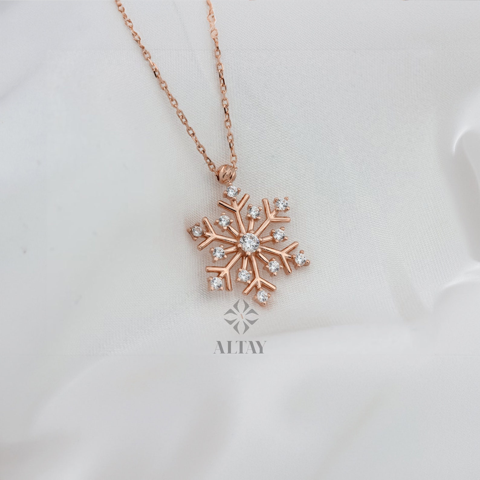 14K Snow Flake Necklace, Gold Snowflake Necklace, Customized Snowflake ...
