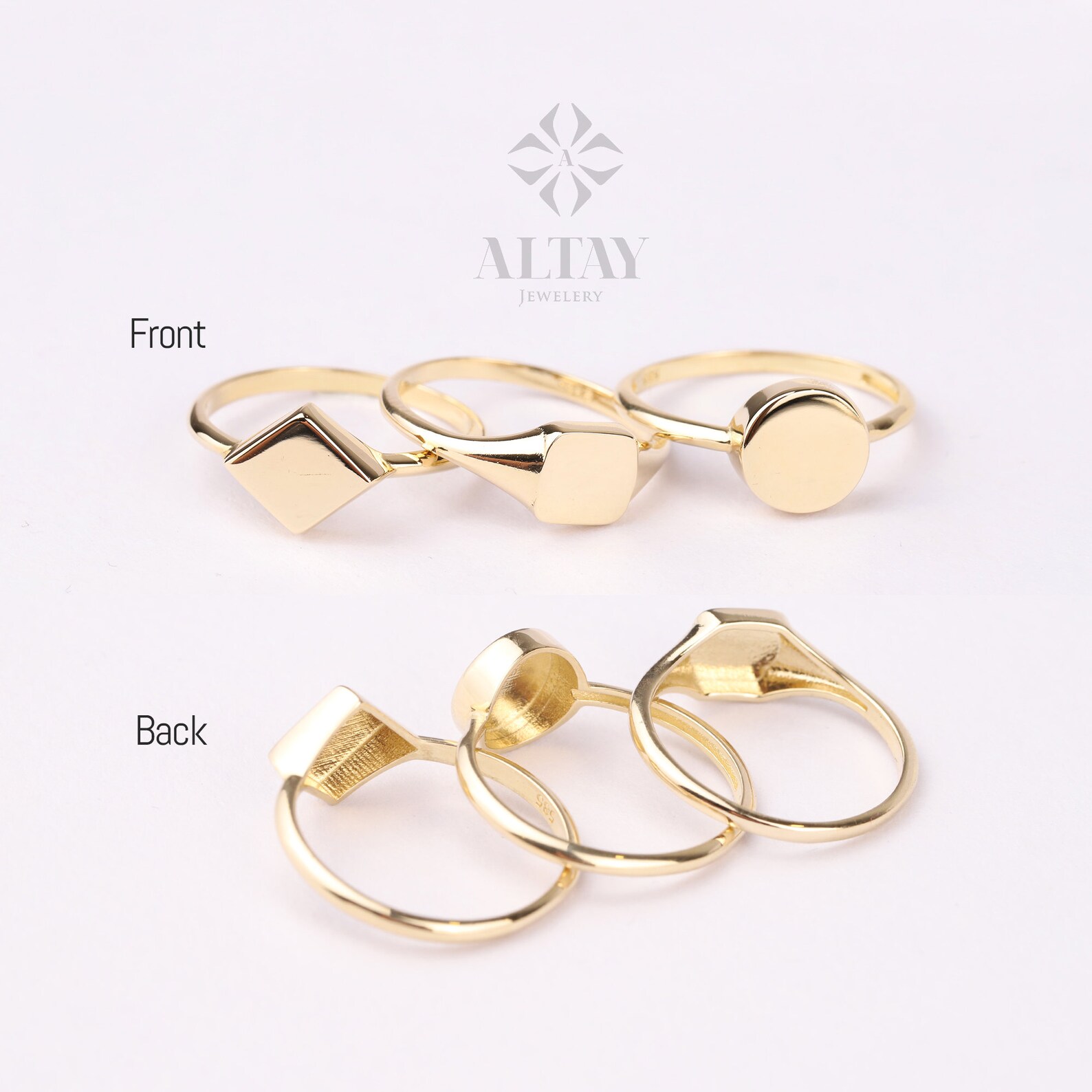 14K Gold Rhombus Ring, Kite Signet Ring, Geometric Rhombus Band ...