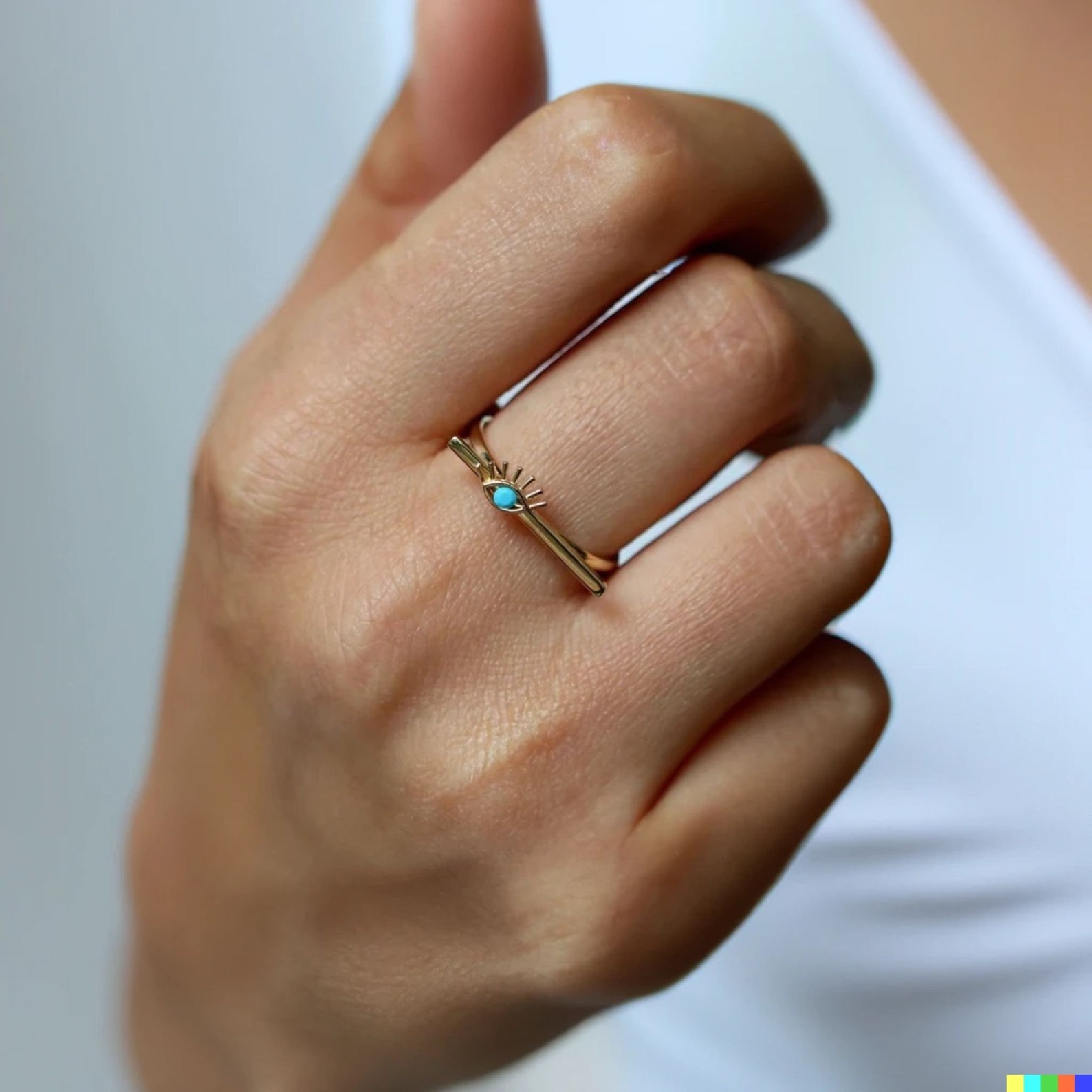 14K Gold Evil Eye Bar Ring Stackable Dainty Ring Turquoise - Etsy