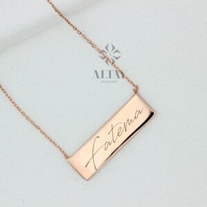 Bar Name Tag Necklace, 14K Solid Gold, Customize Personalized Necklace ...