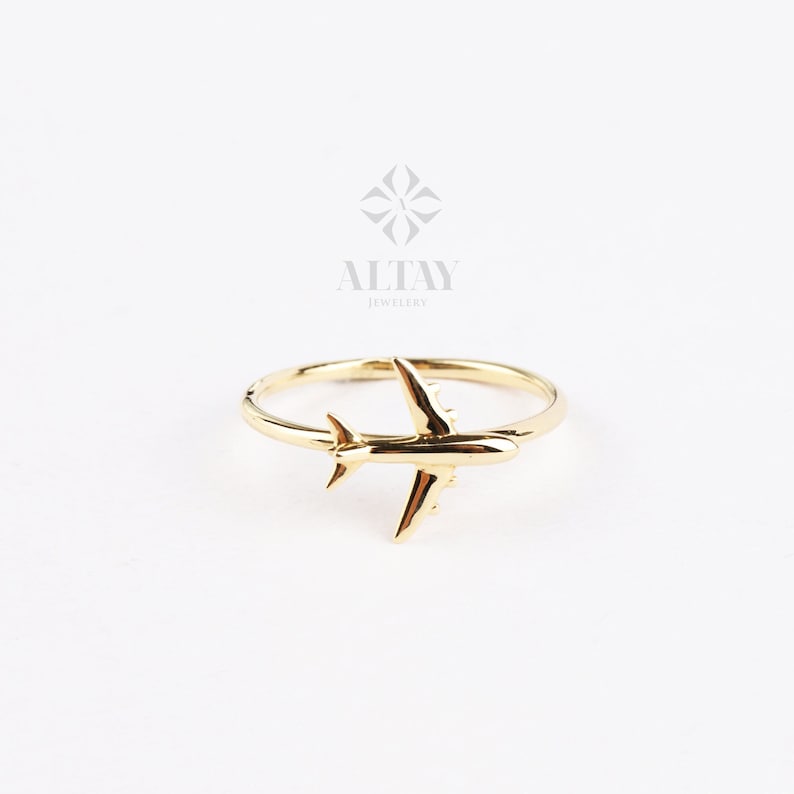 14K Solid Gold Airplane Ring, Aviation Gifts, Plane Gold Ring, Female ...