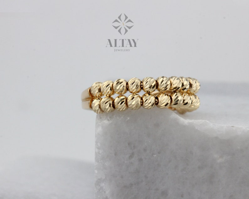 14k Solid Gold Dorica Balls Beaded Ring Dual Line Mini Balls - Etsy