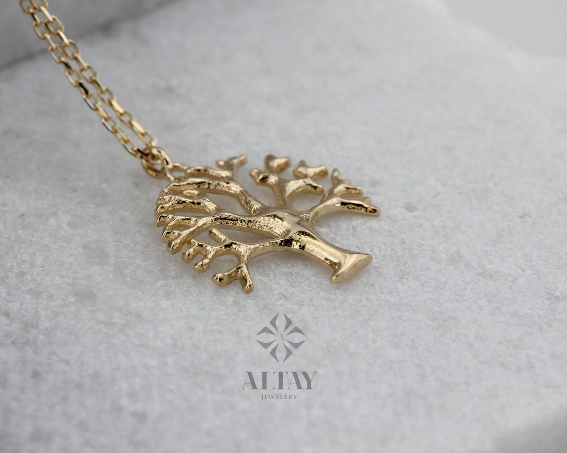 14K Solid Gold Tree Necklace Tree of Life Pendant Family - Etsy