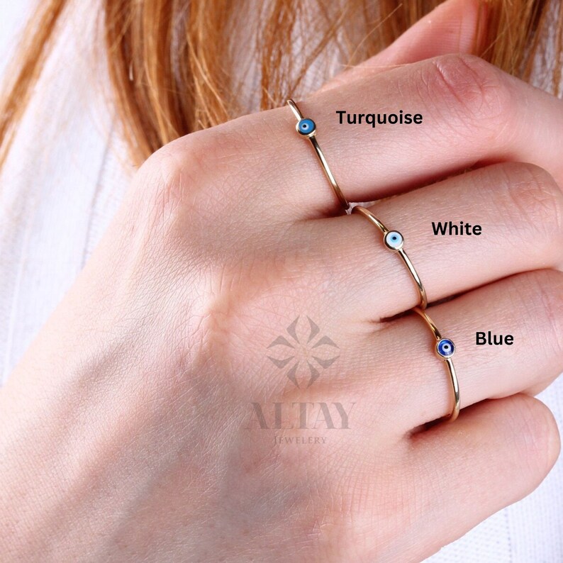 14K Gold Evil Eye Ring Mini Evil Eye Stackable Ring Good - Etsy