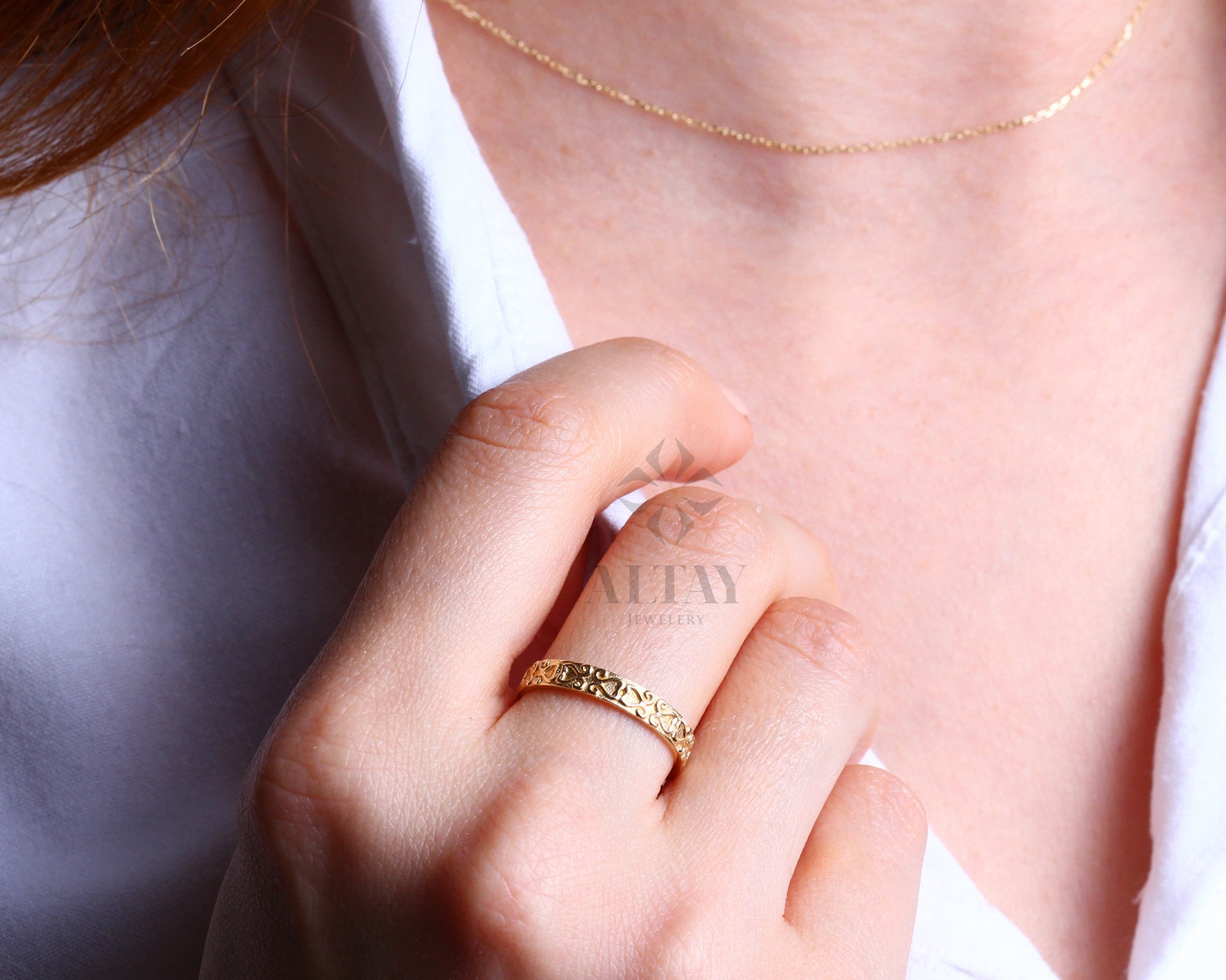 14K Gold Embossed Ring Vintage Style Gold Knuckle Stackable - Etsy