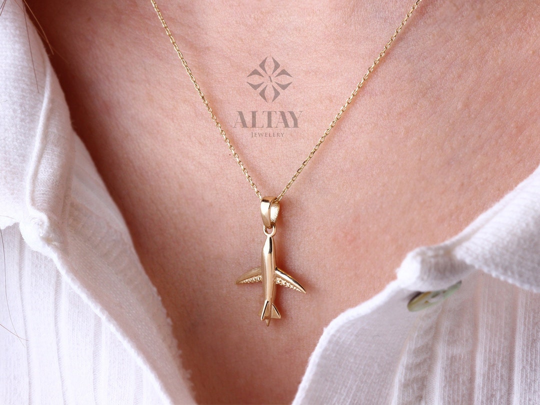 14K Gold Airplane Necklace, Plane Pendant Necklace, Travel Lover ...