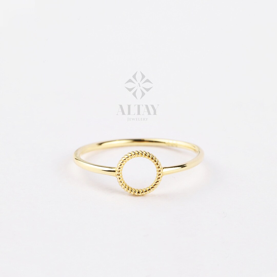 14K Gold Round Ring, Tiny Open Circle Ring, Minimalist Pointer Ring ...