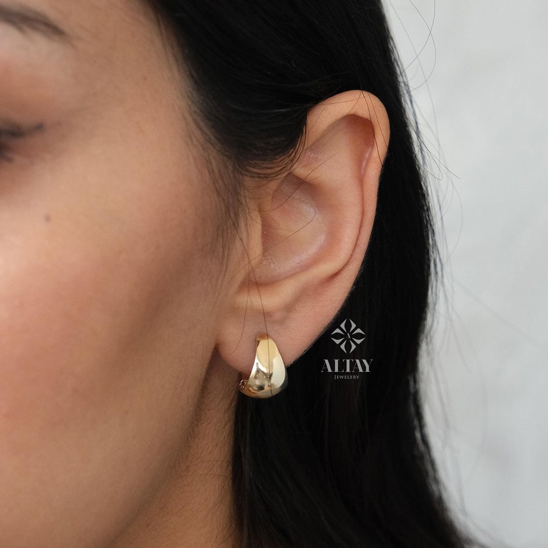 14K Gold Dome Huggie Earrings, Plain Huggie Hoop Earrings, Gold Dome ...
