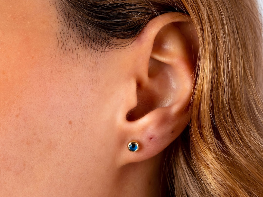 14K Gold Evil Eye Stud Earrings, Evil Eye Tiny Stud, Round Earrings, Minimalist Protection ...