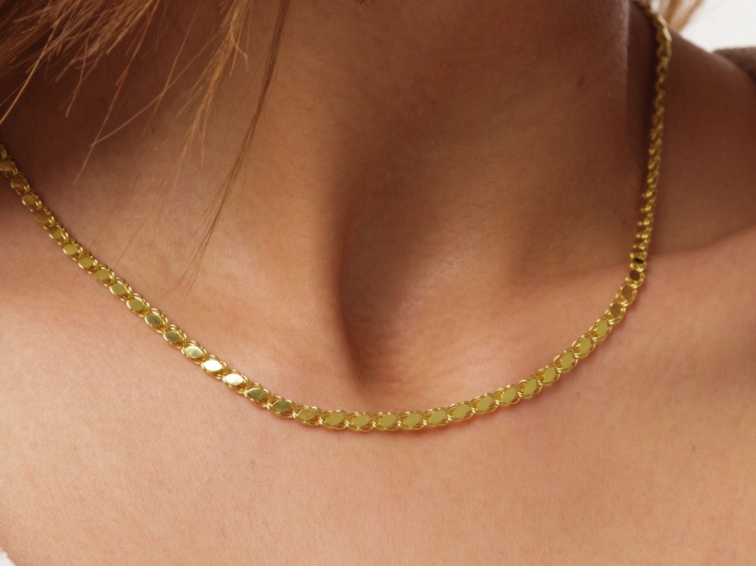 14K Gold Mirror Chain Necklace, 3mm Faceted Chain Necklace, Glitter ...