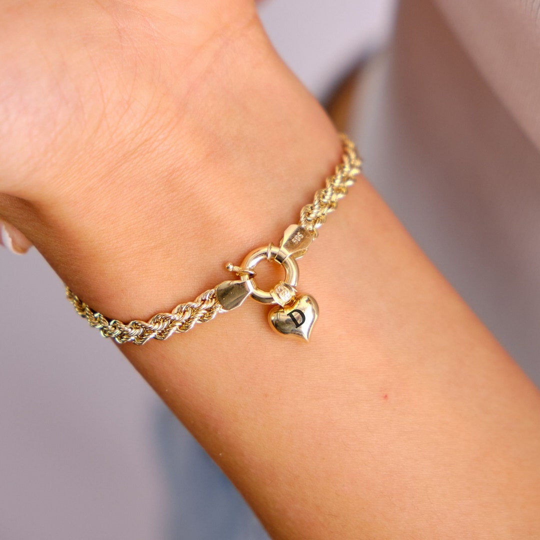 14K Gold Rope Chain Bracelet, 4.7mm Dainty Rope Bracelet, Personalized ...
