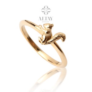 14K Gold Squirrel Ring, Minimalist Squirrel Jewelry, Good Luck Ring ...