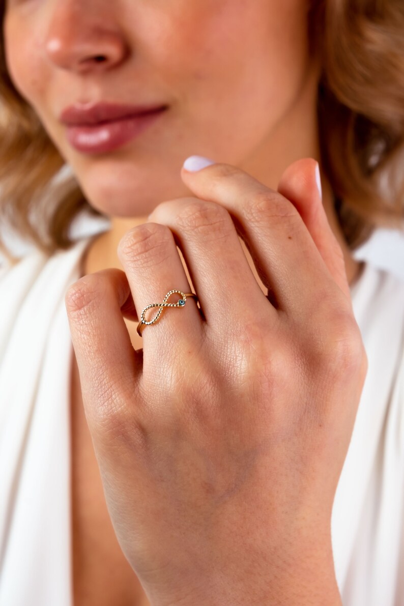 14K Gold Infinity Ring, Third Eye Ring, Minimalist Pinky Ring, Tiny ...