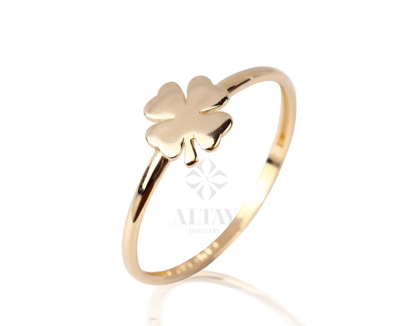 14K Gold Four Leaf Clover Ring, Dainty Good Luck Ring, Clover Lucky ...