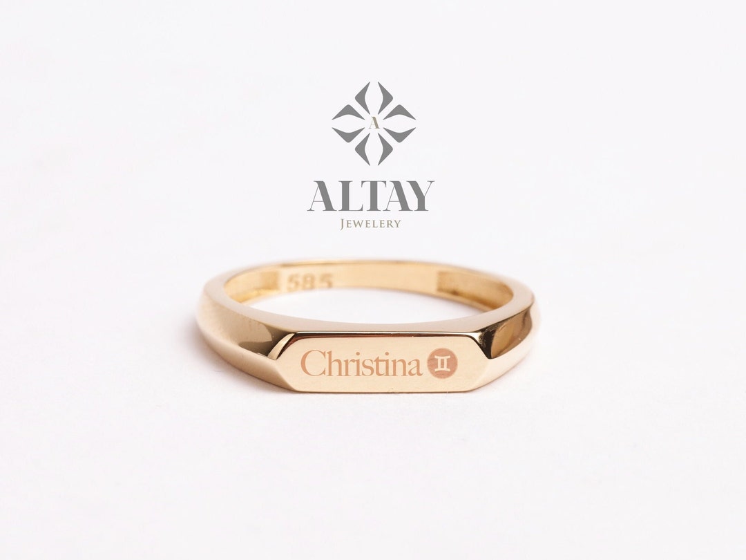 14K Gold Name Ring, Personalized Name Ring, Stacking Name Ring, Initial Gold Ring, Custom Name ...
