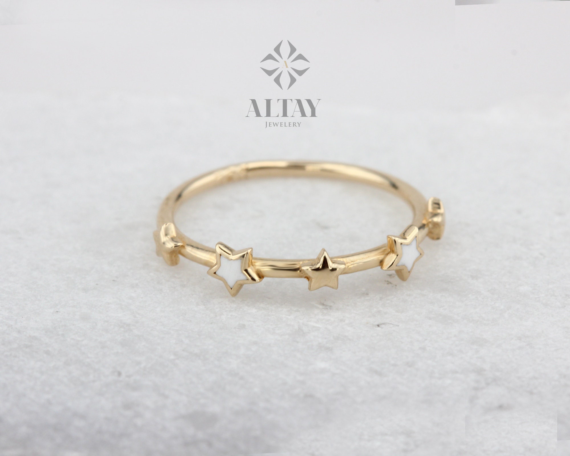 14K Solid Gold Stars Ring Five Star Dainty Ring Minimalist - Etsy