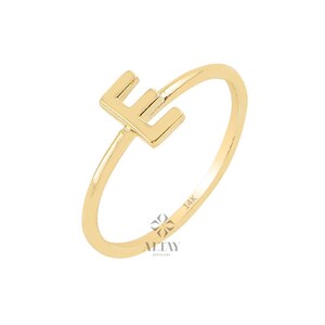 14K Gold Initial Ring, Alphabet Letter Ring, Personalized Initial Letter Ring, Initial Engraved ...