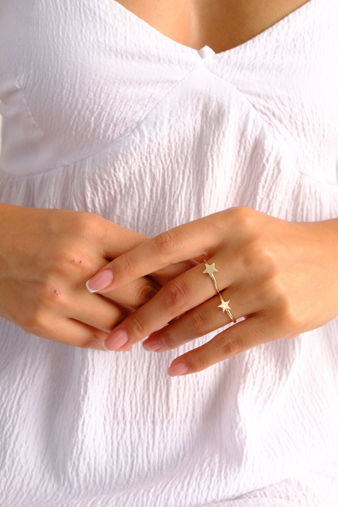 14K Solid Gold Star Ring, Stacking Ring, Tiny Astral Star Ring ...