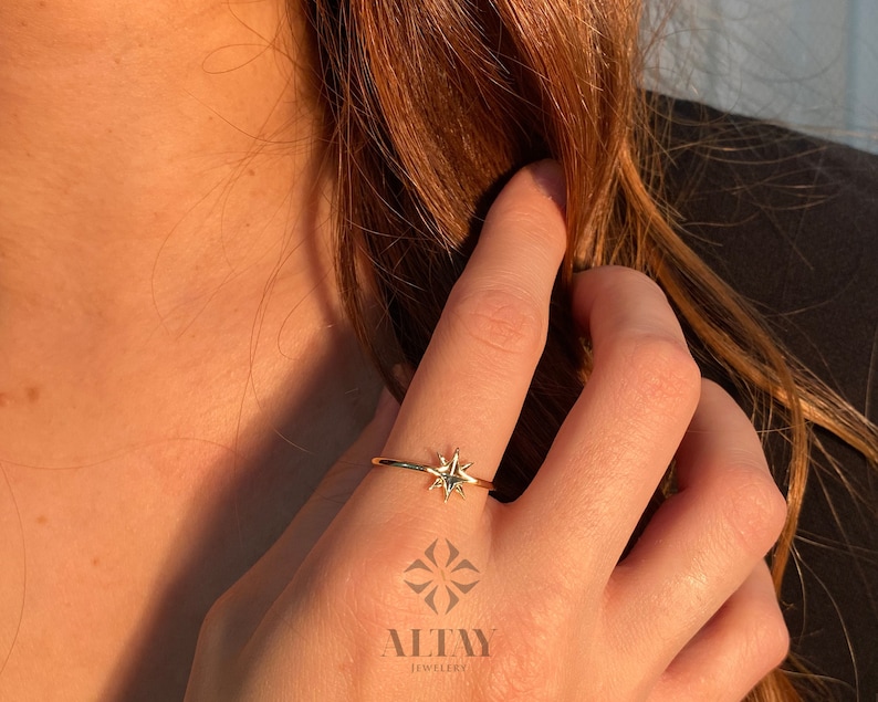14k Solid Gold North Star Ring Star Stackable Ring Dainty | Etsy