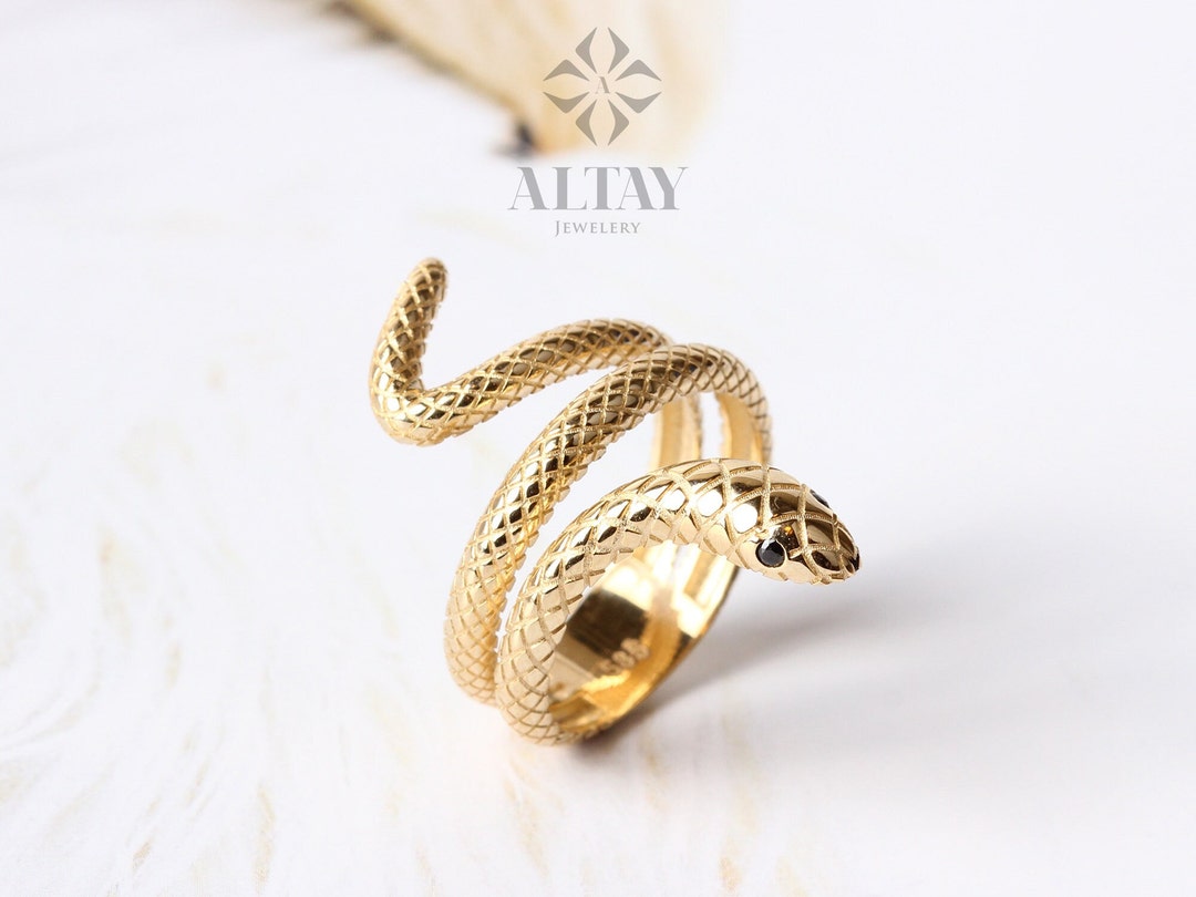 14K Gold Snake Ring, Wrap Snake Band, Dainty Serpent Ring, Wrap Around ...