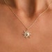 14K Gold Sun Necklace, Sunburst Celestial Pendant, Sun Charm Choker ...