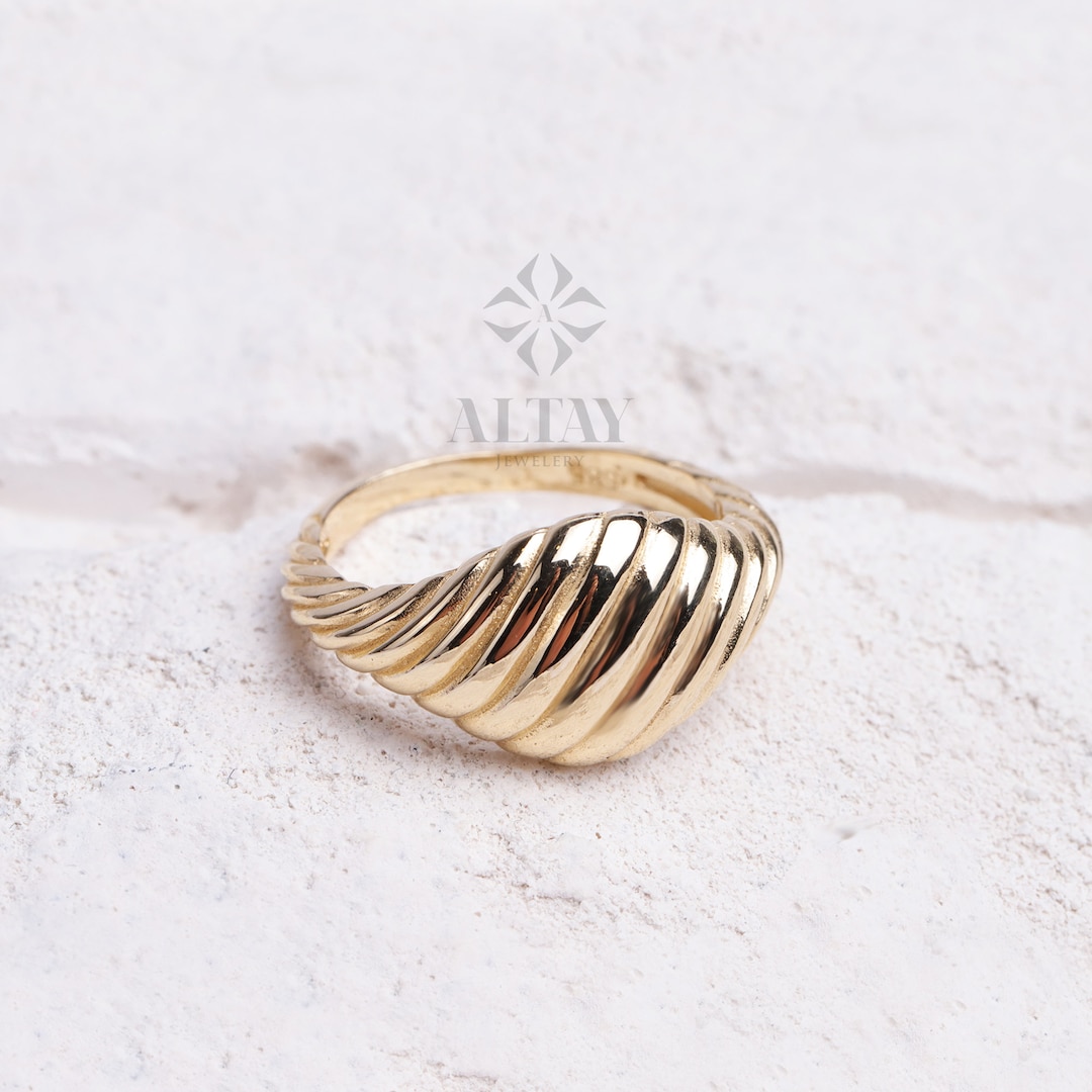 14K Gold Chunky Croissant Ring, Twisted Dome Ring, Dome Stack Ring, Gold Bubble Ring, Delicate ...