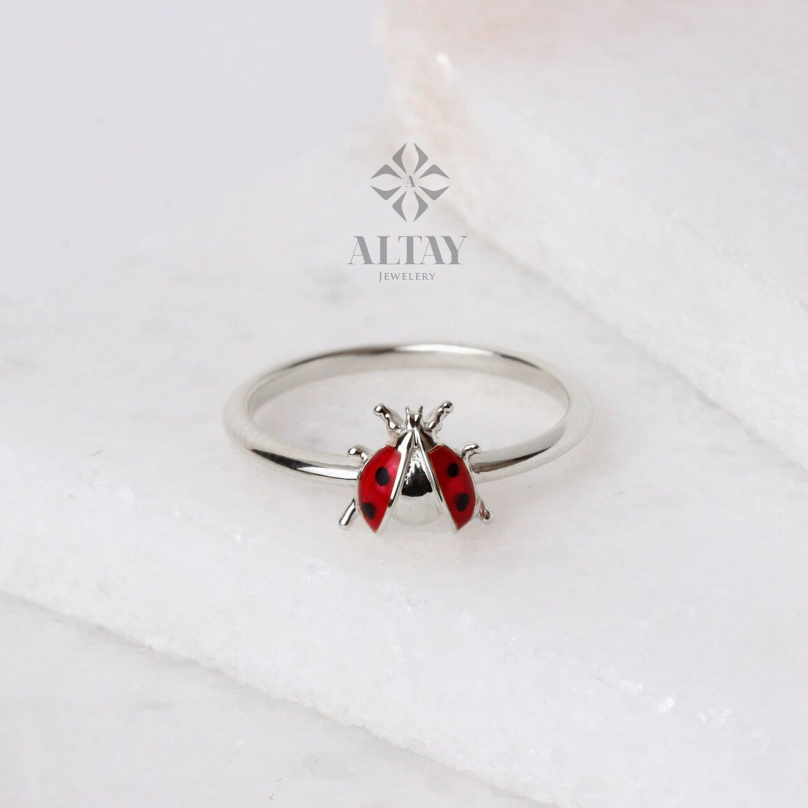 14K Gold Ladybug Ring, Ladybird Colorful Ring, Unique Animal Ring, Cute ...