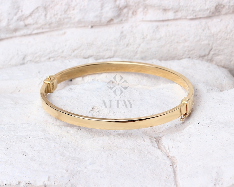 14K Gold Hinged Gold Bracelet, Custom Gold Bangle, 4mm 5mm 7mm Wide Bracelet, Personalized Gold ...