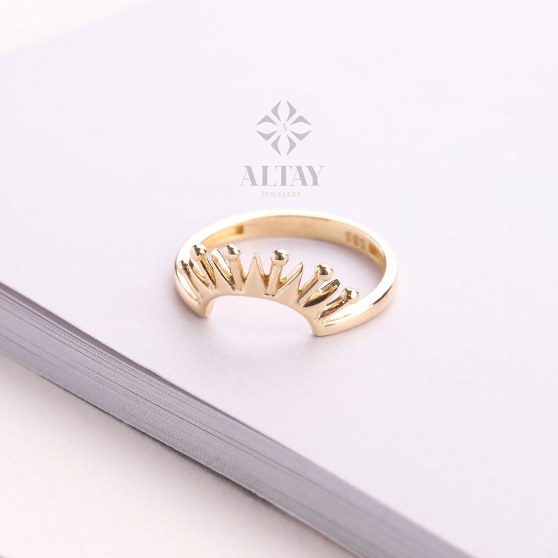 14K Gold Sunshine Ring, Half Sunburst Ring, Rising Sun Ring, Gold Crown ...