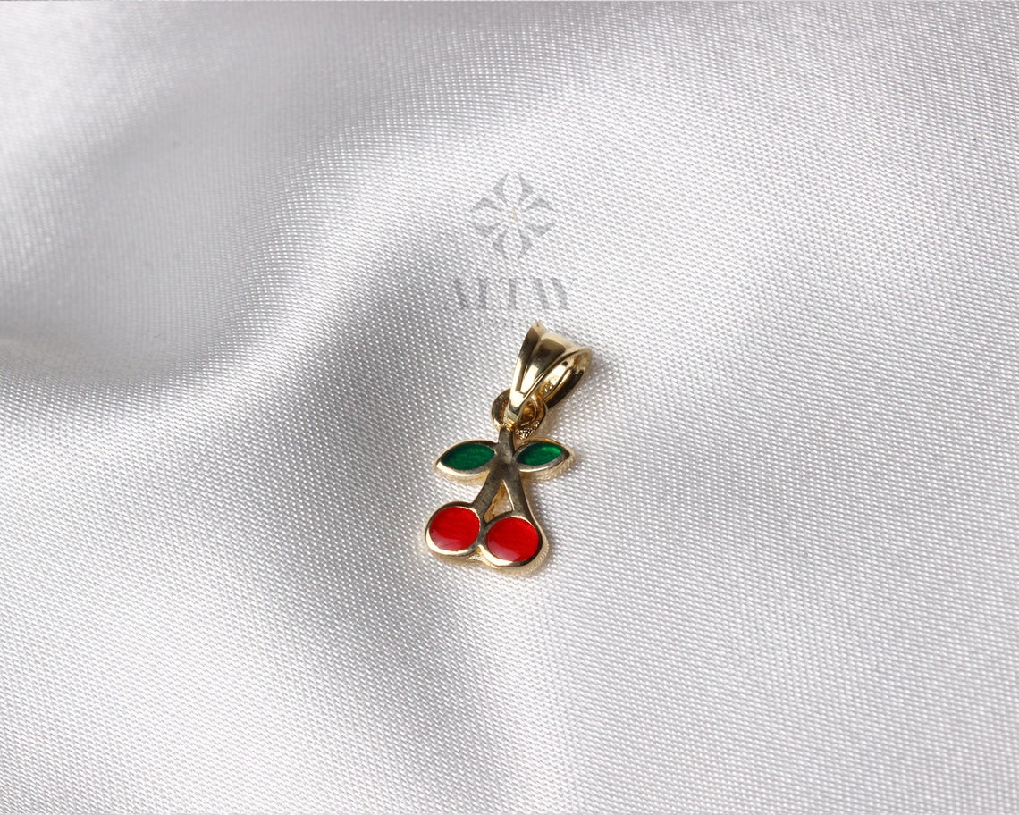 14K Gold Cherry Necklace, Dainty Cherries Pendant, Layering Chain Charm ...