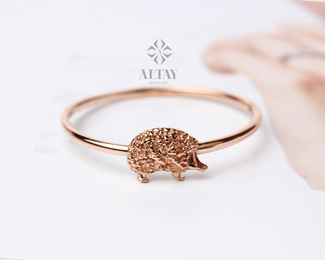 14K Gold Hedgehog Ring, Tiny Hedgehog Animal Ring, Unique Pointer ...