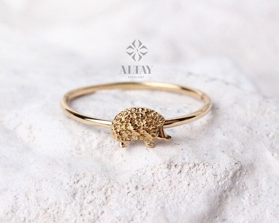 14K Gold Hedgehog Ring Hedgehog Gold Band Cute Animal Ring | Etsy
