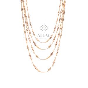 14K Gold Singapore Chain Necklace, 1mm 2mm 3mm Singapore Twist Chain ...