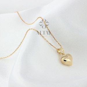 14K Gold Heart Necklace, Small Heart Necklace, Mini 3D Heart Pendant ...