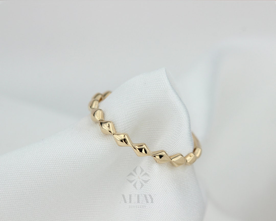 14K Gold Square Bead Ring, Eternity Mini Balls Ring, Minimalist Fine ...