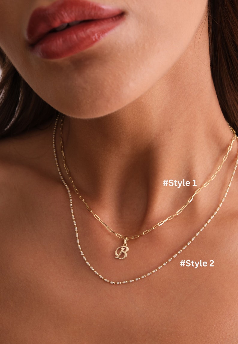 14K Gold Initial Necklace, Cursive Letter Pendant, Minimal Letter Charm ...