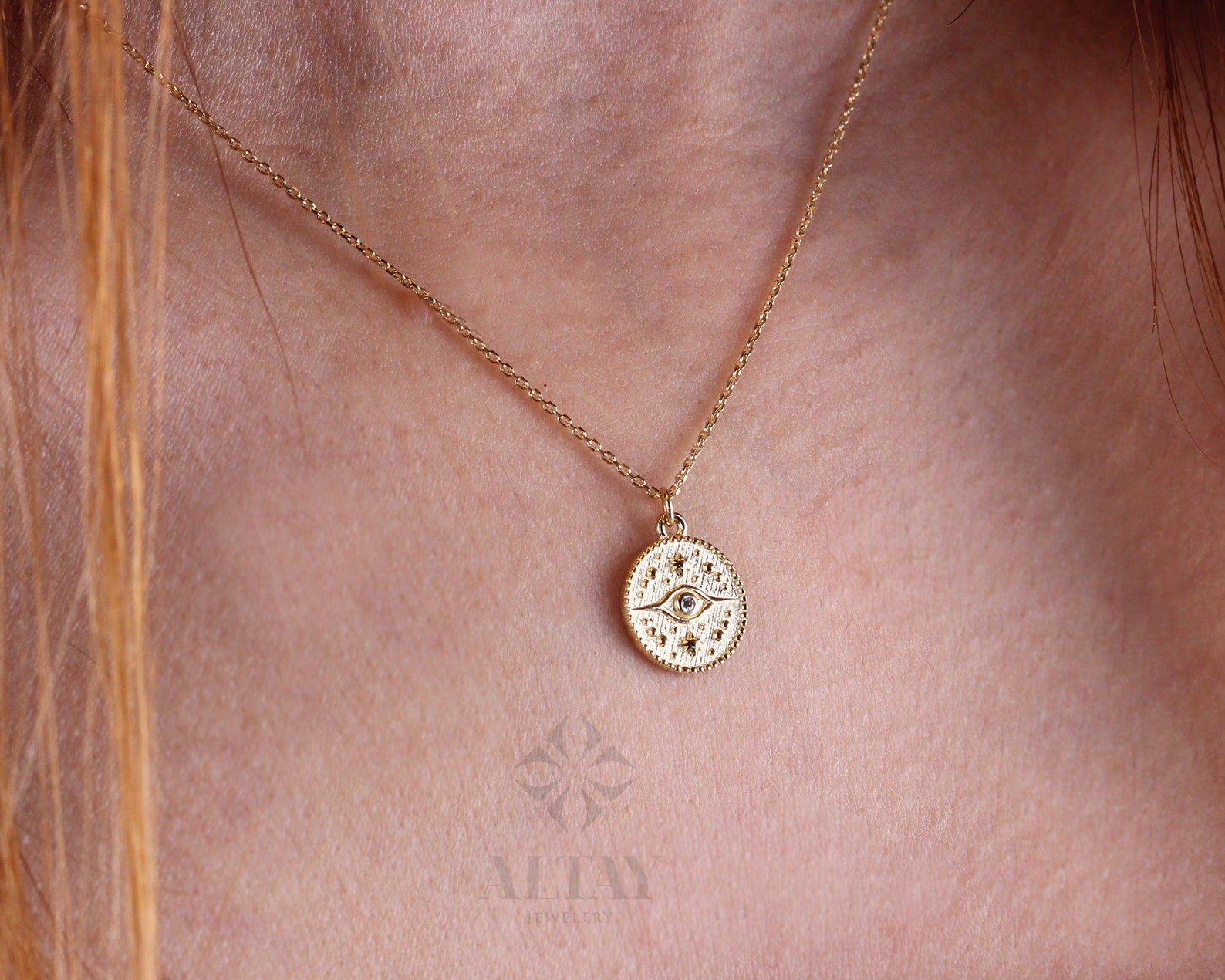 14k Gold Eye Medallion Necklace Evil Eye Pendant Coin - Etsy