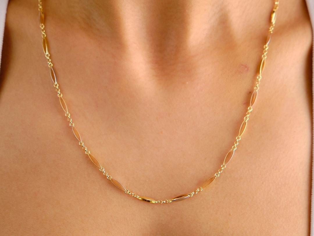 14K Gold Figaro Chain Necklace, 2mm Oval Figaro Chain Choker, Dainty ...