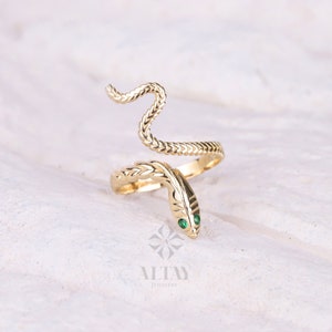 14K Gold Snake Ring, Wrap Snake Band, Circle Serpent Jewelry, Dainty ...