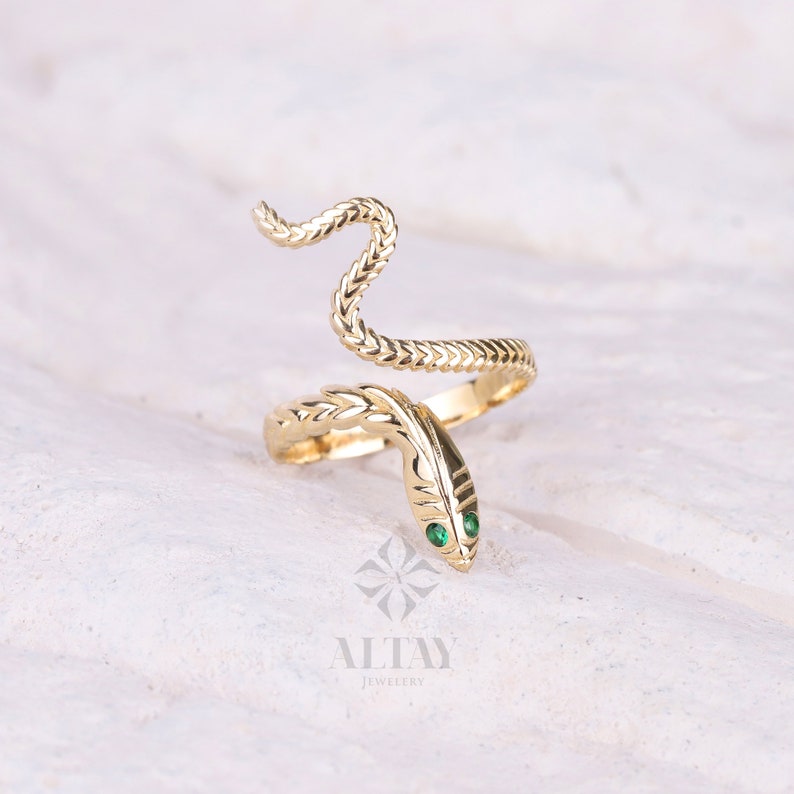 14K Gold Snake Ring, Wrap Snake Band, Circle Serpent Jewelry, Dainty ...