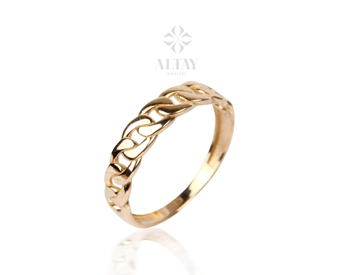 14K Gold Chain Ring Cuban Link Ring Thick Chain Curb Ring | Etsy