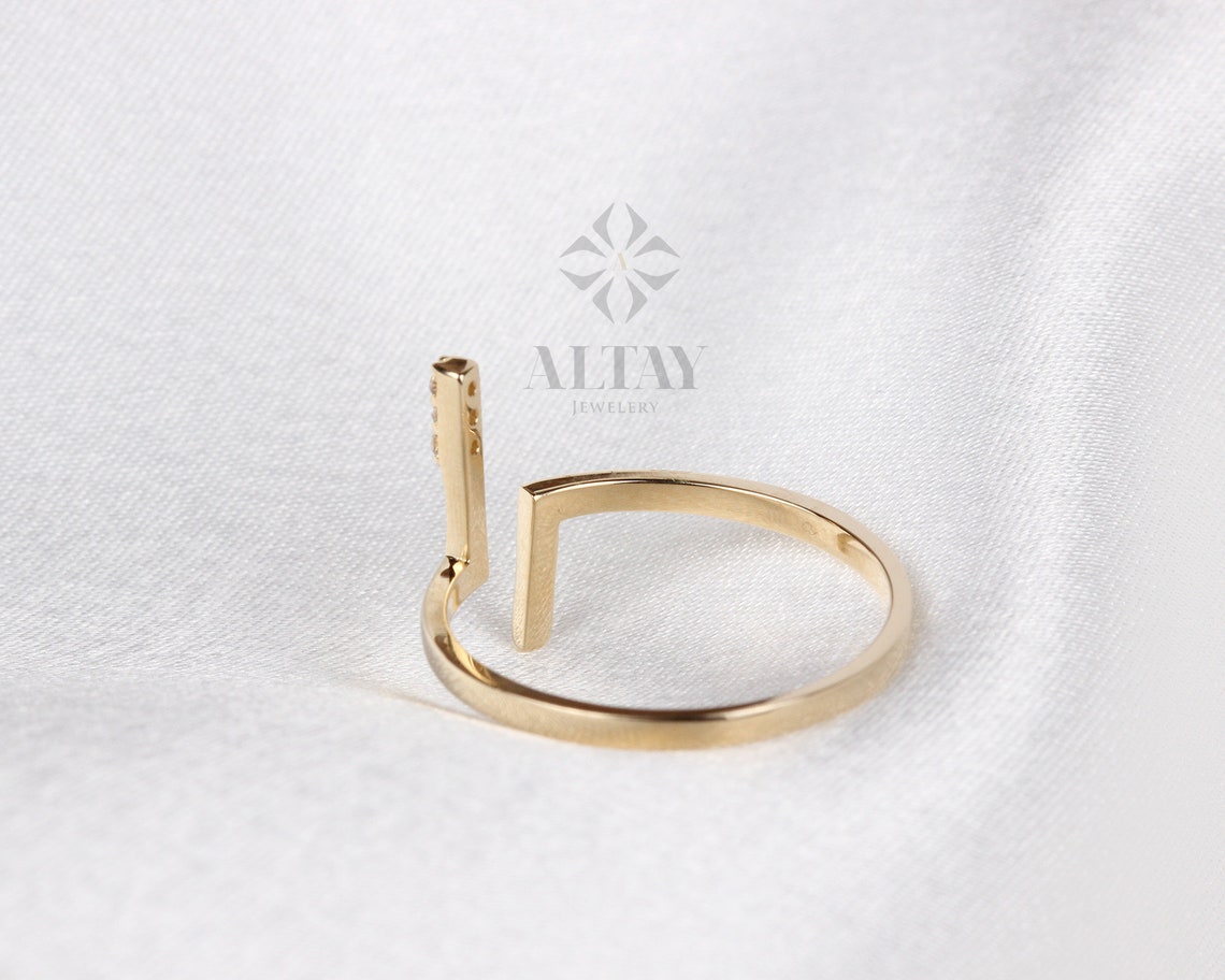 14K Gold T Bar Open Ring T Paralel Ring Statement Ring | Etsy