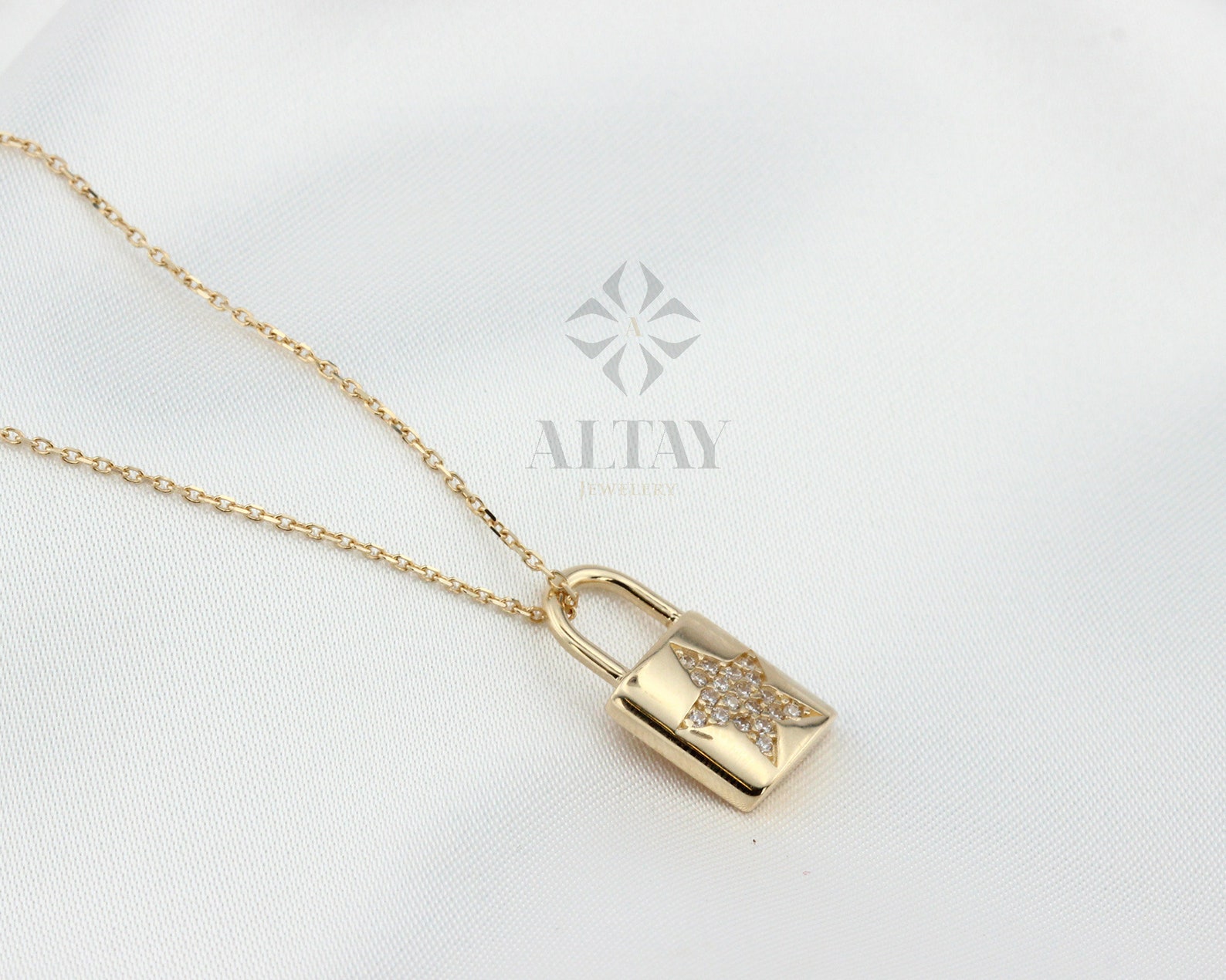 14k Gold Lock Necklace Little Gold Lock Charm Necklace | Etsy