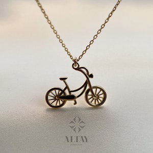 14K Solid Gold Bike Pendant, Cute Bicycle Necklace, Sports Jewelry ...