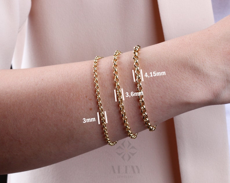 14K Gold Rolo Chain Bracelet 3mm 4mm 5mm Gold Link Belcher - Etsy