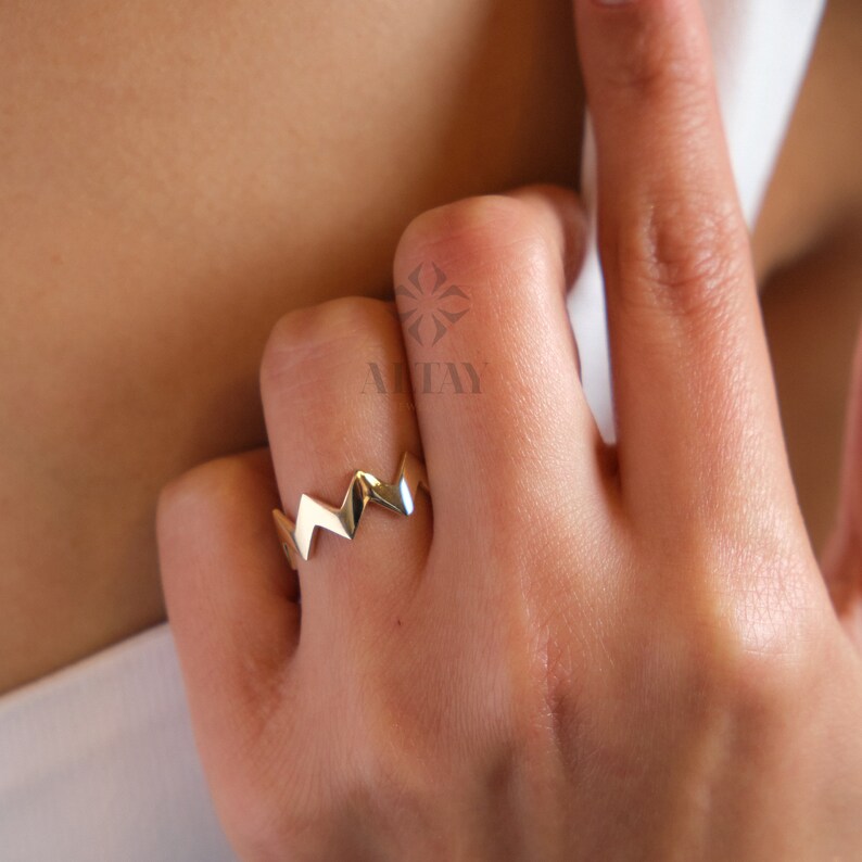 14K Gold Zigzag Ring Tiny Gold Ring Statement Ring Wave - Etsy