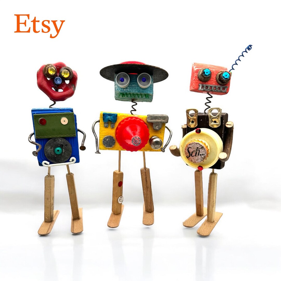 3 Pcs Recycling Robots Handcrafted Vintage Retro Style Robot Unique ...