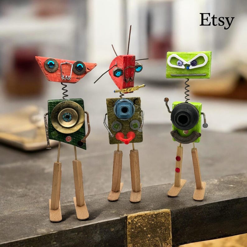3 Pcs Recycling Robots Handcrafted Vintage Retro Style Robot - Unique ...