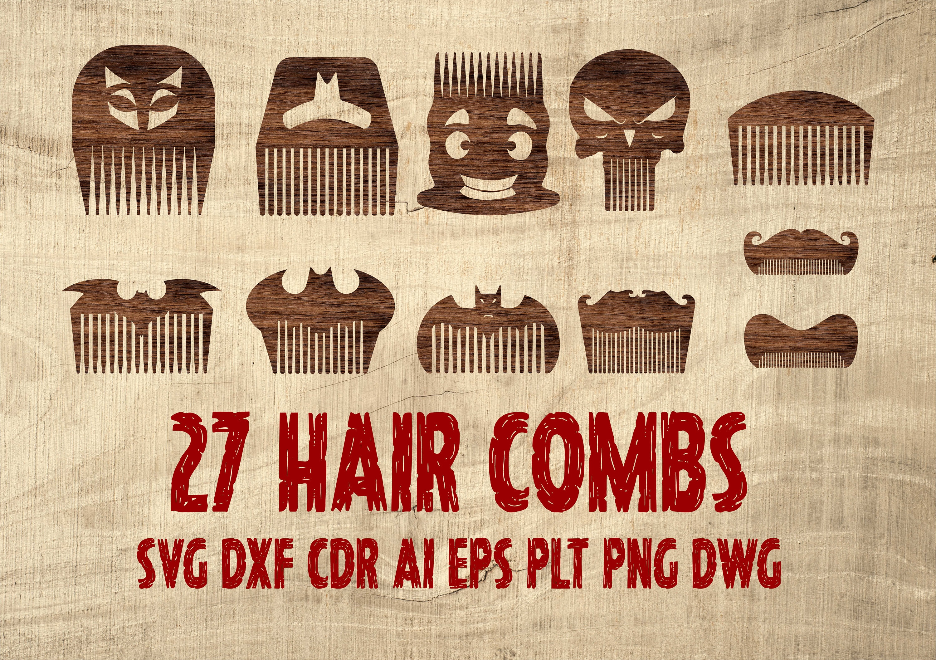 Beard Combs Svg, Hair Combs, Combs Svg Dxf Files for Laser, Hair ...