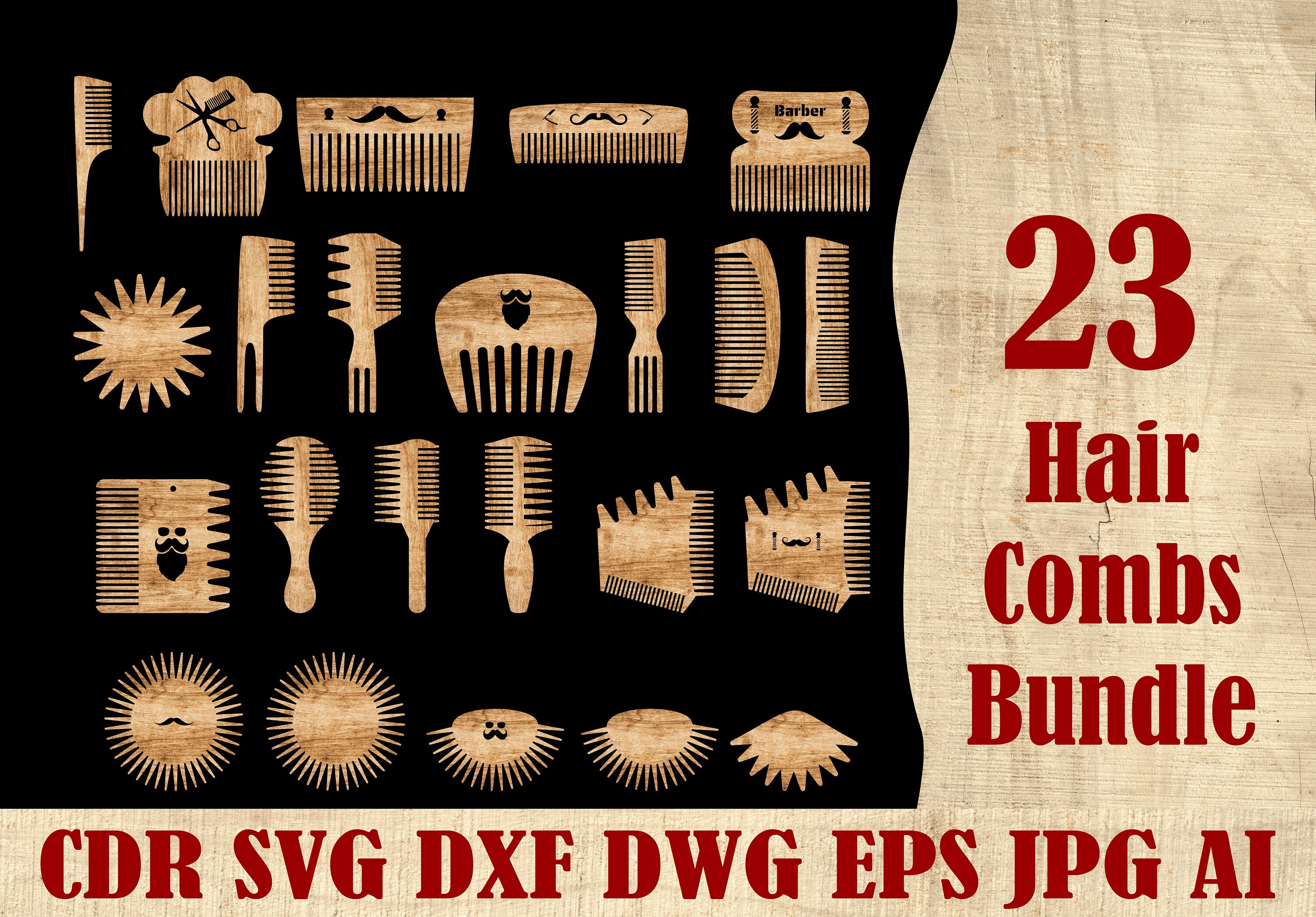 Hair Combs Bundle, Beard Combs, Combs Svg Dxf Files for Laser Hair ...